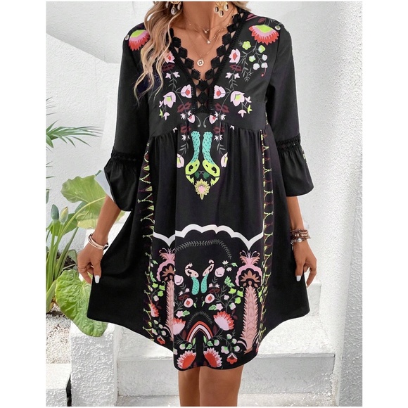 Dresses Boho Floral Print Lace Ruffle Sleeve Dress Poshmark